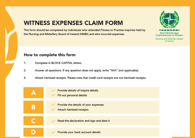 NMBI - Form for witness to Fitness to Practise inquries: NMBI